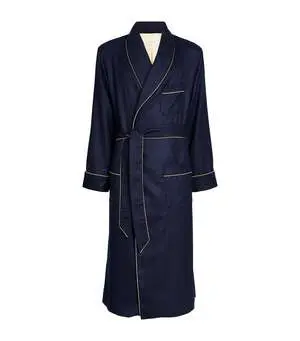 Derek Rose Cashmere-silk Piped Robe - Navy