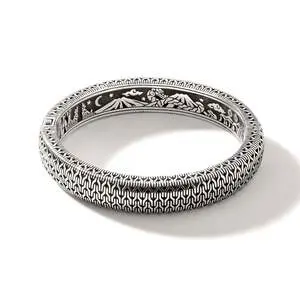 John Hardy Carved Chain Hinged Bangle - Sterling Silver