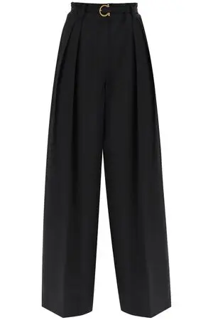 FERRAGAMO FERRAGAMO Silk Trousers With Gancini Belt - Black