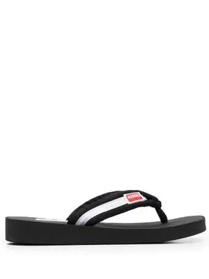 Kenzo Logo-patch Striped Flip Flops - Black