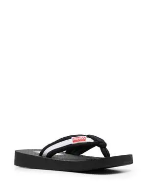 Kenzo Logo-patch Striped Flip Flops - Black