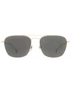 Gucci Rectangle-frame Double-bridge Sunglasses - Gold