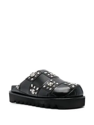 Toga Stud-embellished Leather Clogs - Black