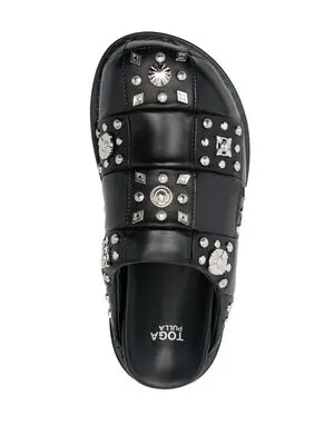 Toga Stud-embellished Leather Clogs - Black