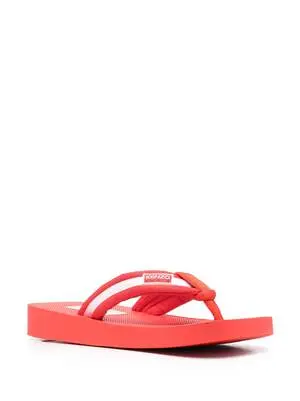 Kenzo Logo-patch Striped Flip Flops - Red