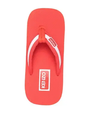 Kenzo Logo-patch Striped Flip Flops - Red