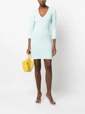 AERON Ribbed Knit V-neck Mini Dress