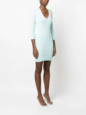 AERON Ribbed Knit V-neck Mini Dress
