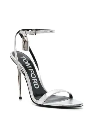 TOM FORD Padlock-detail Metallic Sandals - Silver