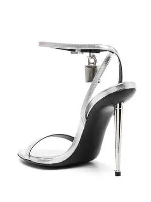 TOM FORD Padlock-detail Metallic Sandals - Silver