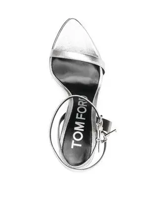 TOM FORD Padlock-detail Metallic Sandals - Silver