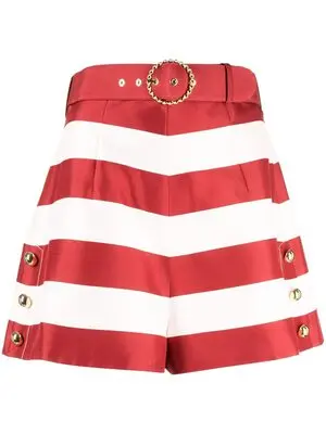 Zimmermann Striped Belted Silk Shorts - Red