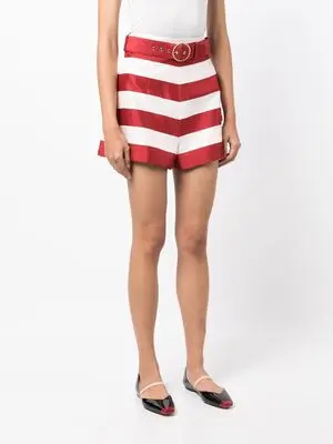 Zimmermann Striped Belted Silk Shorts