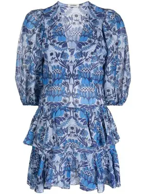 Sandro Floral Print Tiered Ruffled Dress