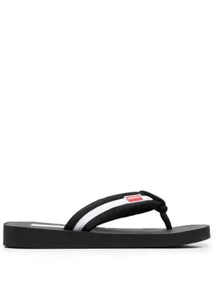 Kenzo Logo-patch Striped Flip Flops - Black
