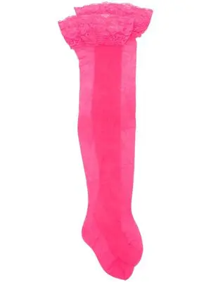 Versace Thigh-high Stockings With Floral Lace Detail - Pink