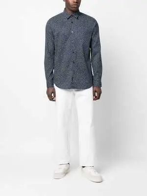 BOSS Abstract-print Linen Shirt - Blue