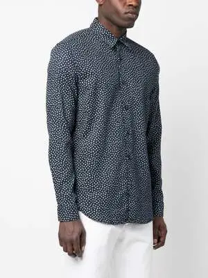 BOSS Abstract-print Linen Shirt - Blue