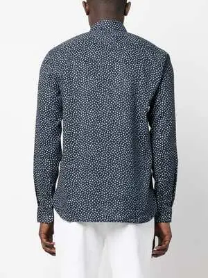 BOSS Abstract-print Linen Shirt - Blue