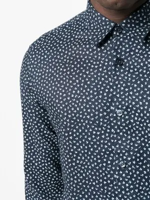 BOSS Abstract-print Linen Shirt - Blue