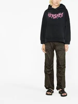 Versace Logo-print Cotton Hoodie - Black