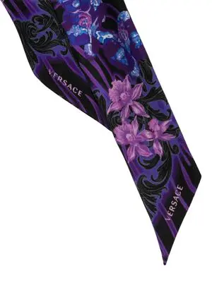 Versace Orchids-print Silk Scarf
