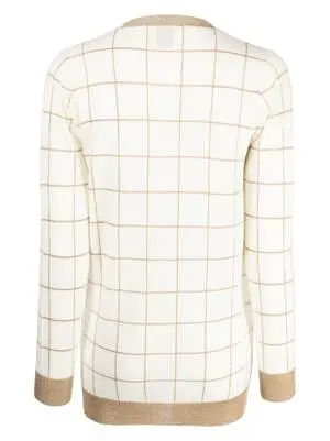 MADELEINE THOMPSON Check-pattern V-neck Cardigan - White