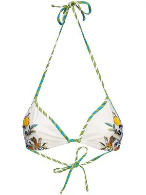 La DoubleJ Floral-print Halterneck Bikini Top - White