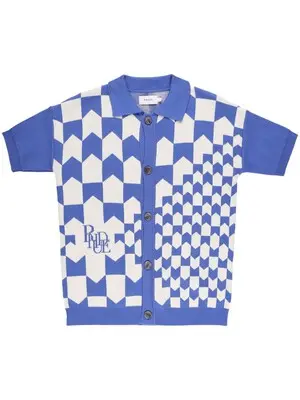 Rhude Racing Checkered Knitted Polo Shirt - Blue