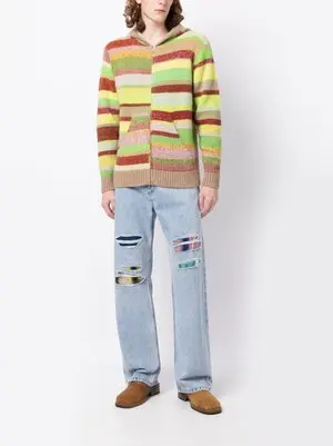 THE ELDER STATESMAN Multi-stripe Zip-up Hoodie