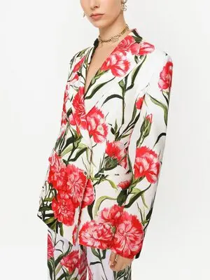 Dolce & Gabbana Floral-print Double-breasted Blazer - White