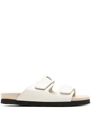 Palm Angels Logo Print Leather Flat Sandals - White