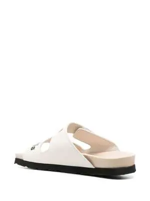 Palm Angels Logo Print Leather Flat Sandals - White