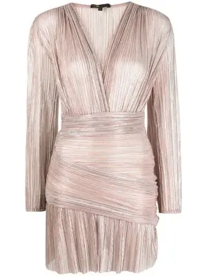 Maje Metallic Threading Pleated Minidress - Pink