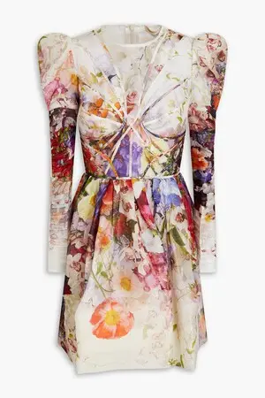 Zimmermann Gathered Floral-print Mini Dress - Lilac