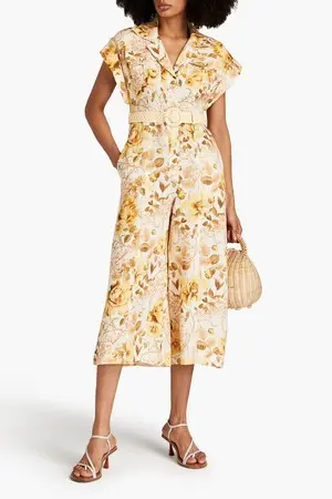Zimmermann Cropped Floral-print Linen Jumpsuit Neutral