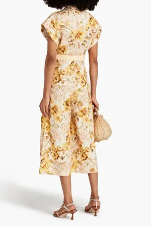 Zimmermann Cropped Floral-print Linen Jumpsuit Neutral