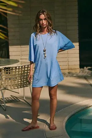 Free People Essential Extreme Tee Mini Dress Cornflower Blue