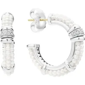 Lagos LAGOS White Caviar Ceramic And Diamond Hoop Earrings Silver/diamond