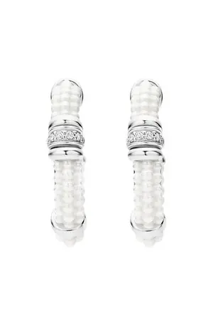 Lagos White Caviar Ceramic And Diamond Hoop Earrings - Silver/diamond