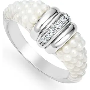 Lagos Caviar Diamond Stacking Ring - Silver/diamond