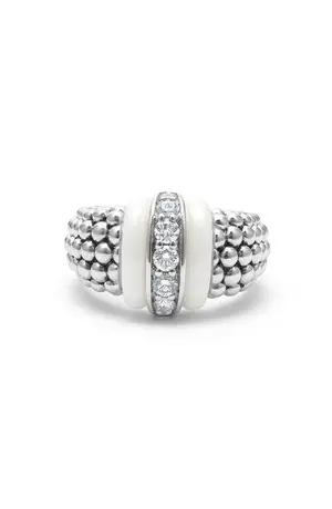 Lagos White Caviar Diamond Link Ring - Silver/diamond