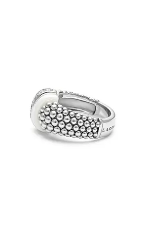 Lagos White Caviar Diamond Link Ring - Silver/diamond