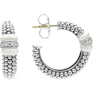 Lagos Caviar Hoop Earrings With Diamonds And Ceramic - Silver/diamond