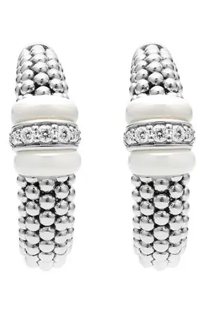 Lagos Caviar Hoop Earrings With Diamonds And Ceramic - Silver/diamond