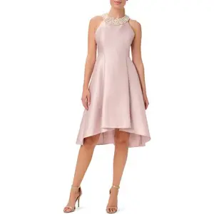 Adrianna Papell Imitation Pearl Halter Neck High-low Mikado Dress - Bellini