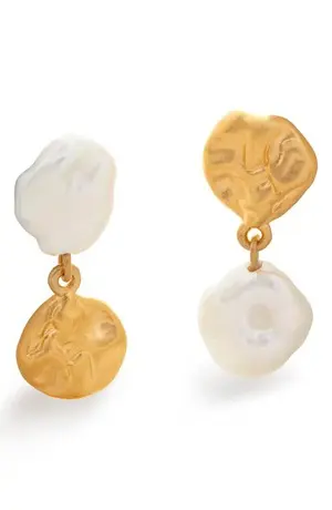 Monica Vinader Mismatched Keshi Pearl Drop Earrings - 18ct Gold Vermeil/ss
