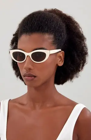 Saint Laurent 54mm Cat Eye Sunglasses - Ivory | Editorialist display picture 3