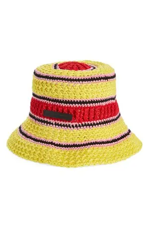 Stella McCartney Logo Stripe Crochet Bucket Hat Pink