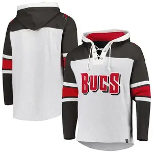 '47 Tampa Bay Buccaneers Heather Gridiron Lace-up Pullover Hoodie - Gray